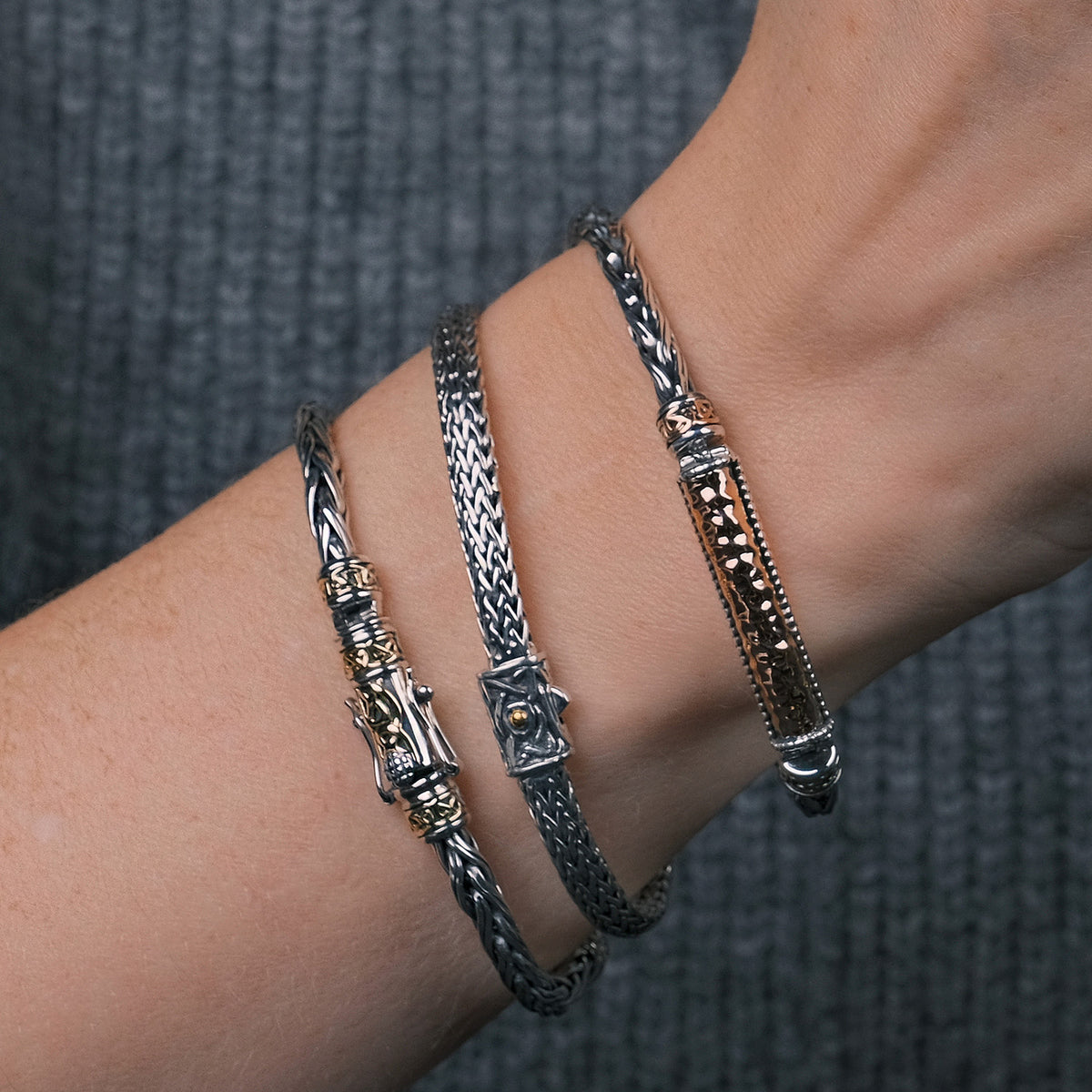 Silver and 18k Gold Dragon Weave Oval Celtic Bracelet-Keith Jack ...
