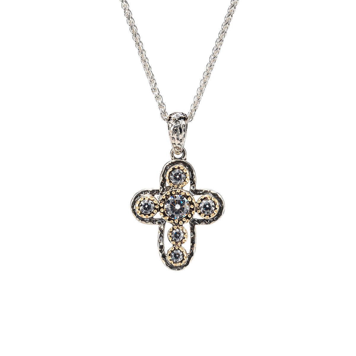 Silver and 10k Gold Textured Outline Celtic Cross -CZ-Keith Jack ...