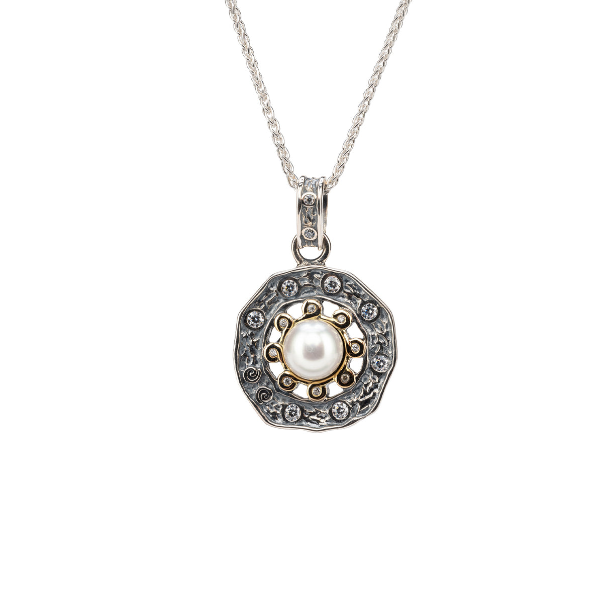 Silver+10k Gold Aphrodite Circle Pendant - White Pearl-Keith Jack ...