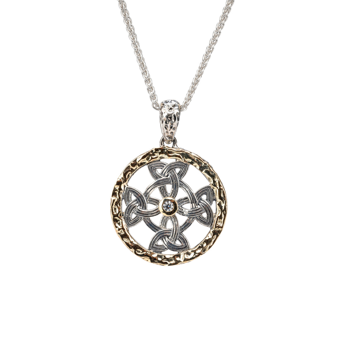 Silver and 10k Gold Textured Circle Celtic Cross Pendant-CZ-Keith Jack ...