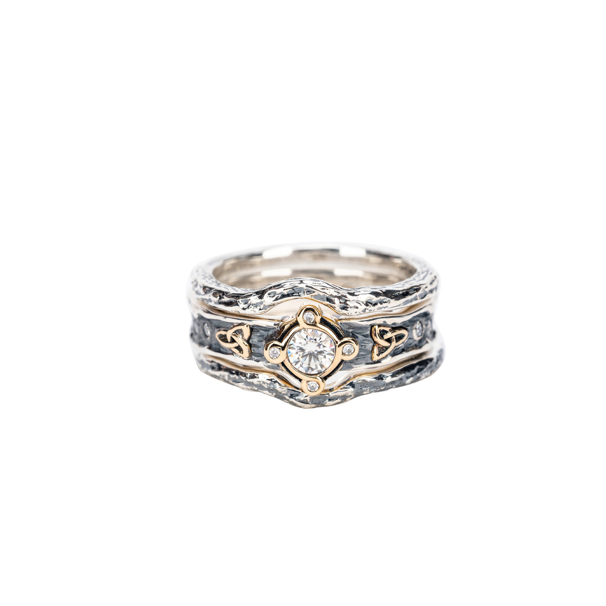 Silver And 10k Gold Rocks 'n Rivers 3-piece Ring-Moissanite-Keith Jack ...