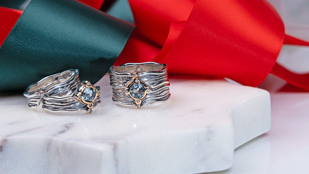 Silver+10k Gold Organic Rocks 'n Rivers 2-Piece Ring-Topaz-Keith Jack ...