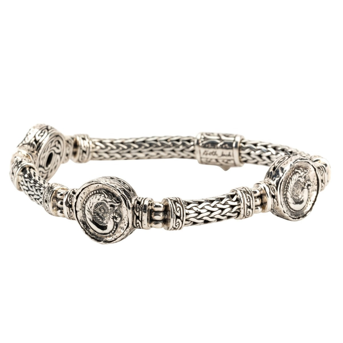 Silver or Silver and Bronze Dragon Coin Woven Bracelet - Keith Jack ...