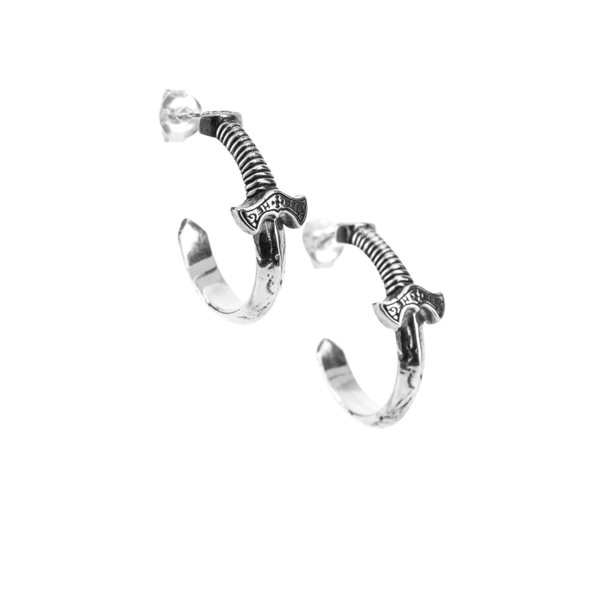 Silver or Silver and Bronze Viking Sword Hoop Earrings-Keith Jack ...