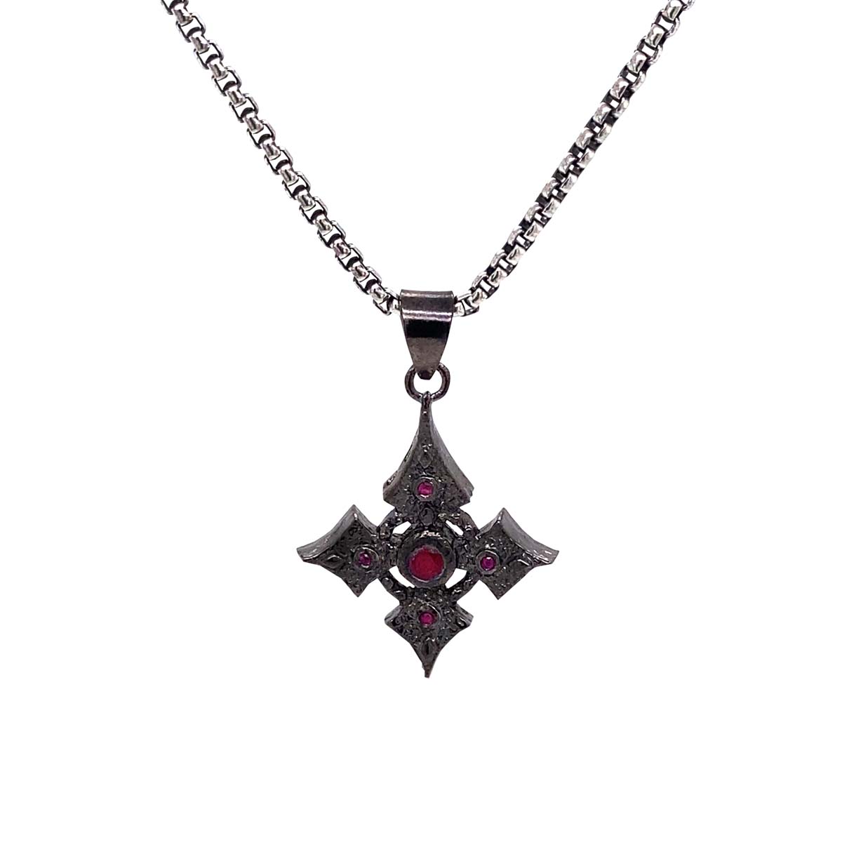 Raw Diamond Collection - Silver and Black Rhodium Cross Small - Ruby ...