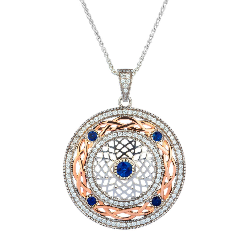 Blue Sapphire Diamond Brave Heart Pendant White + Rose Gold-Keith Jack ...