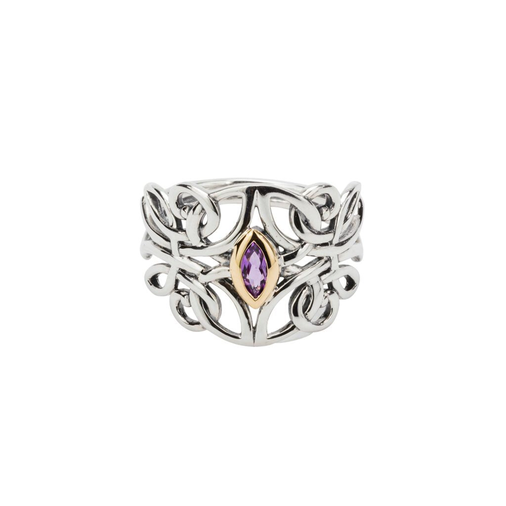 Silver and 10k Gold Celtic Guardian Angel Ring - Amethyst-Keith Jack ...